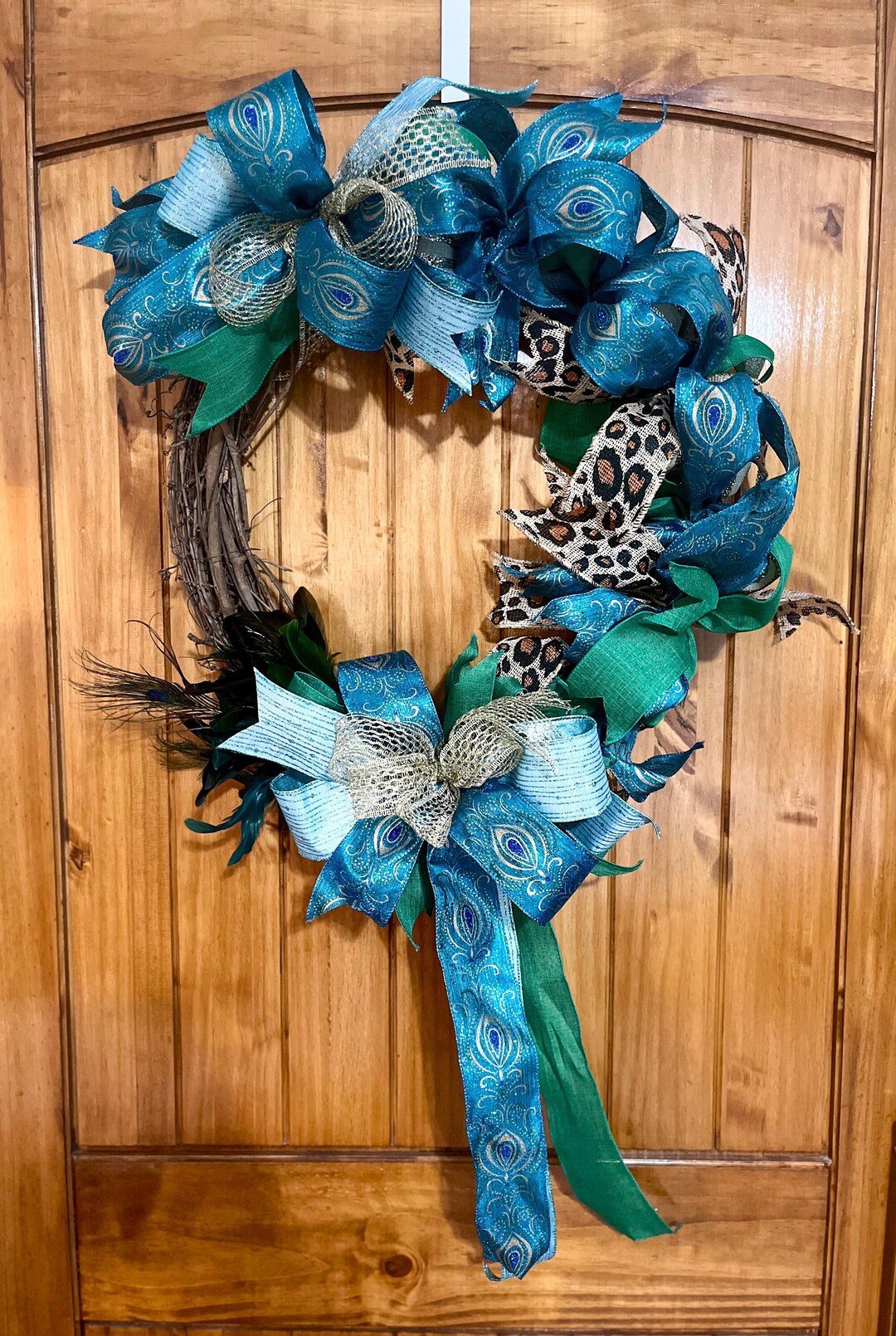 Peacock Grapevine Wreath With Feathers and Ribbons - Etsy