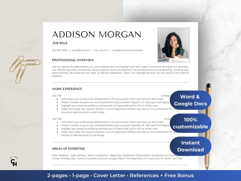 Google Docs and Word Resume Template With Photo, Professional Resume ...