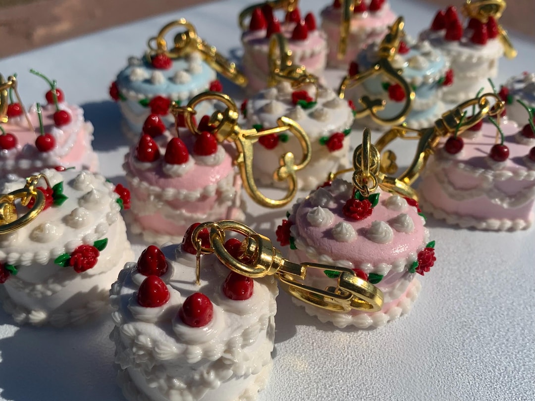 Miniature Clay Cake Charm With Gold Keychain - Etsy