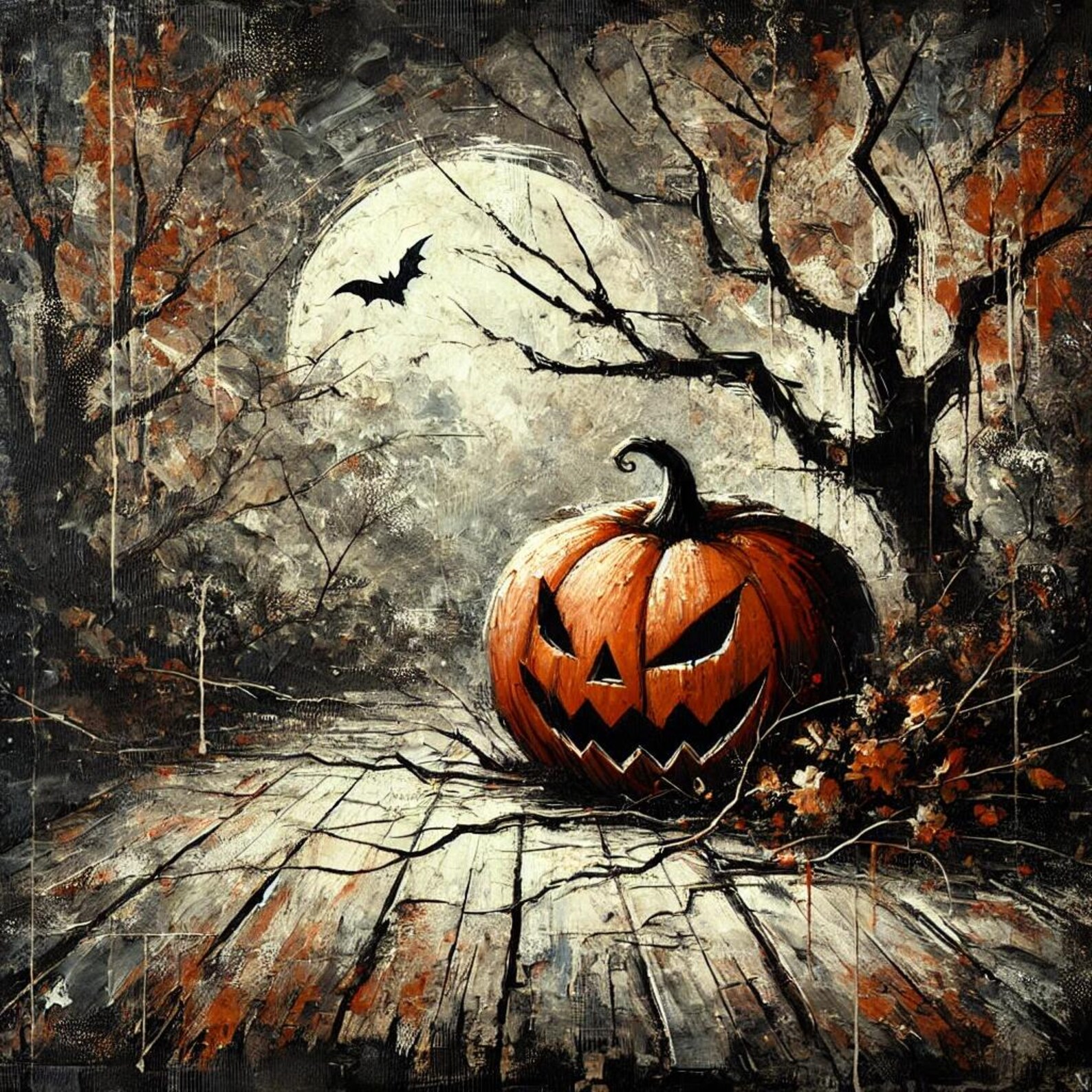 Haunted Moonlit Pumpkin Rustic Halloween Wall Art - Etsy