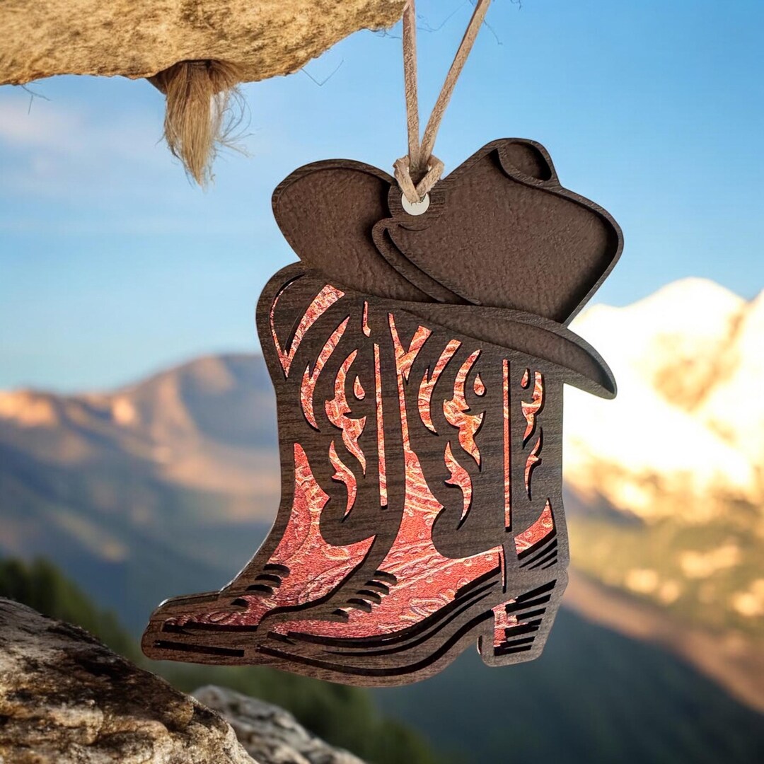 Western Cowboy Boots and Hat Sun Catcher | Rustic Layered Suncatcher ...