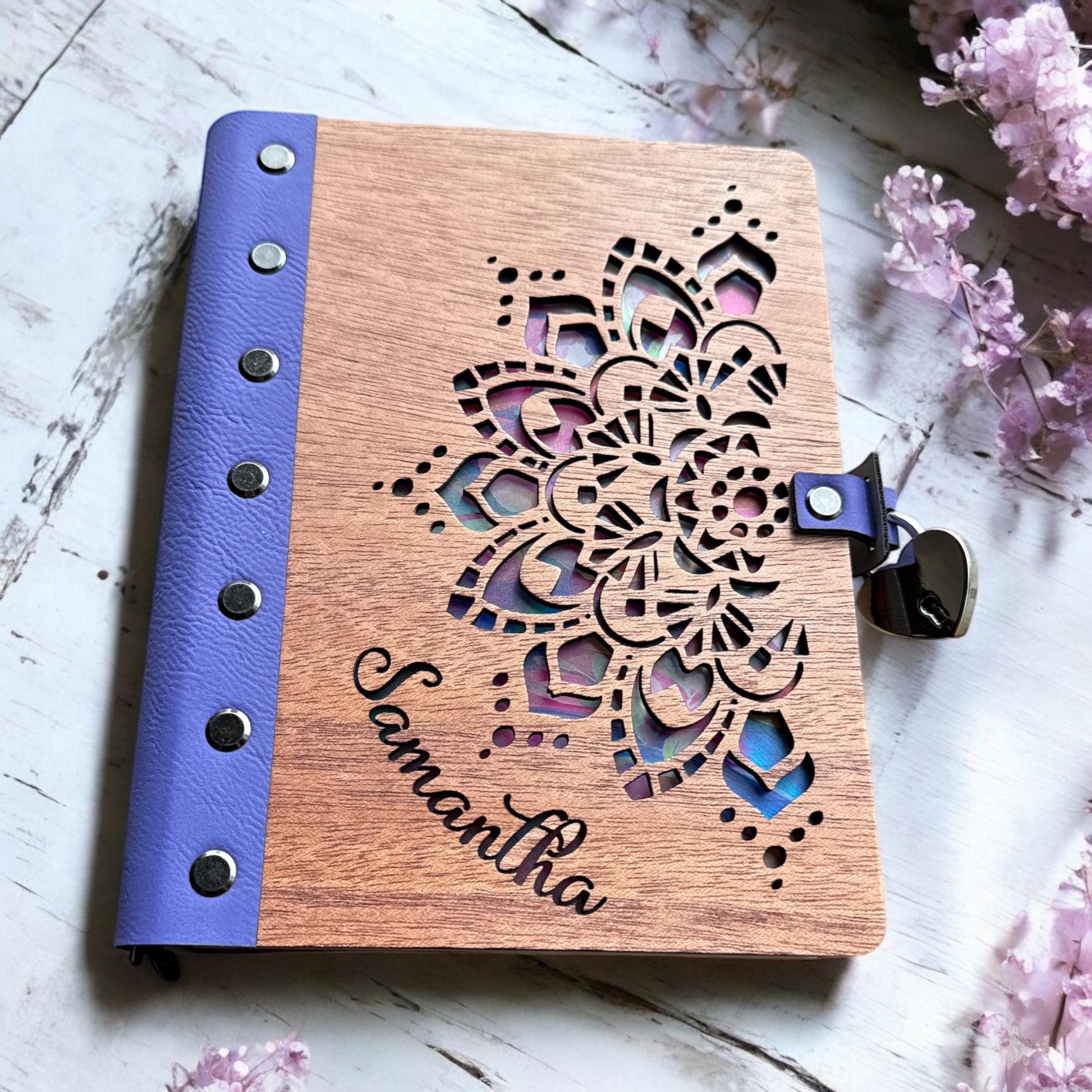 Personalized Wood Heart Lock Diary | Refillable A5 Journal With ...