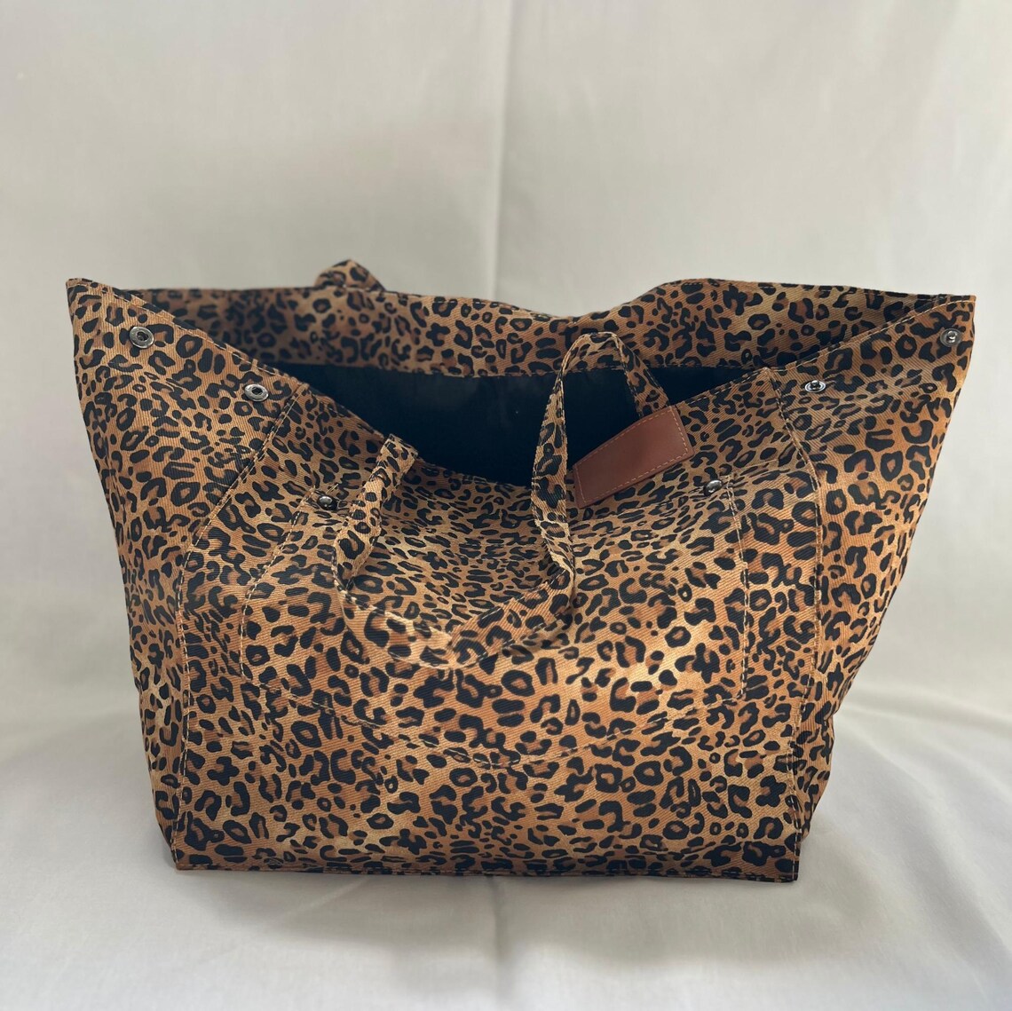 Leopard Print Canvas Tote Bag – Large Animal Print Shoulder Bag ...