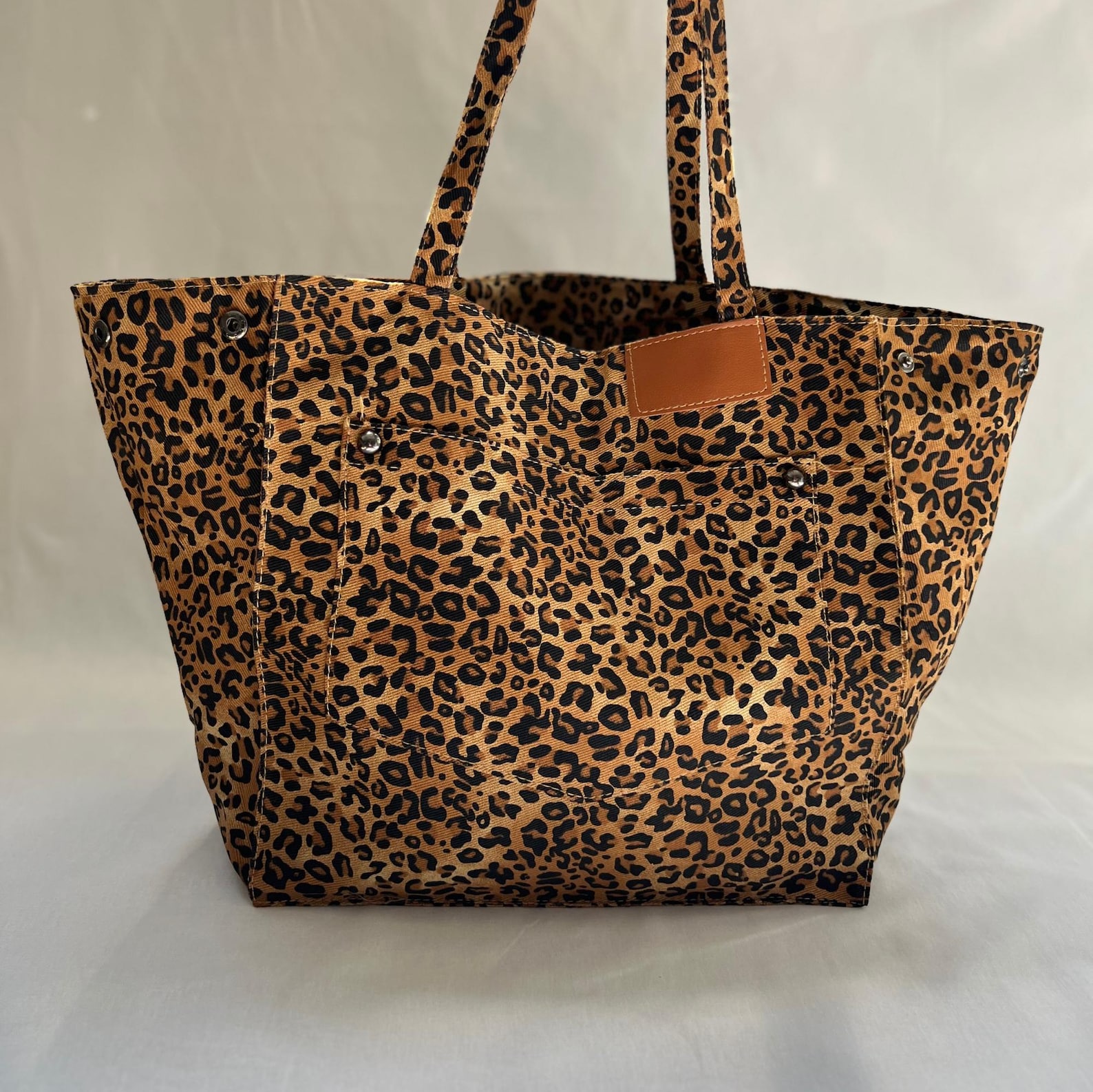 Leopard Print Canvas Tote Bag – Large Animal Print Shoulder Bag ...