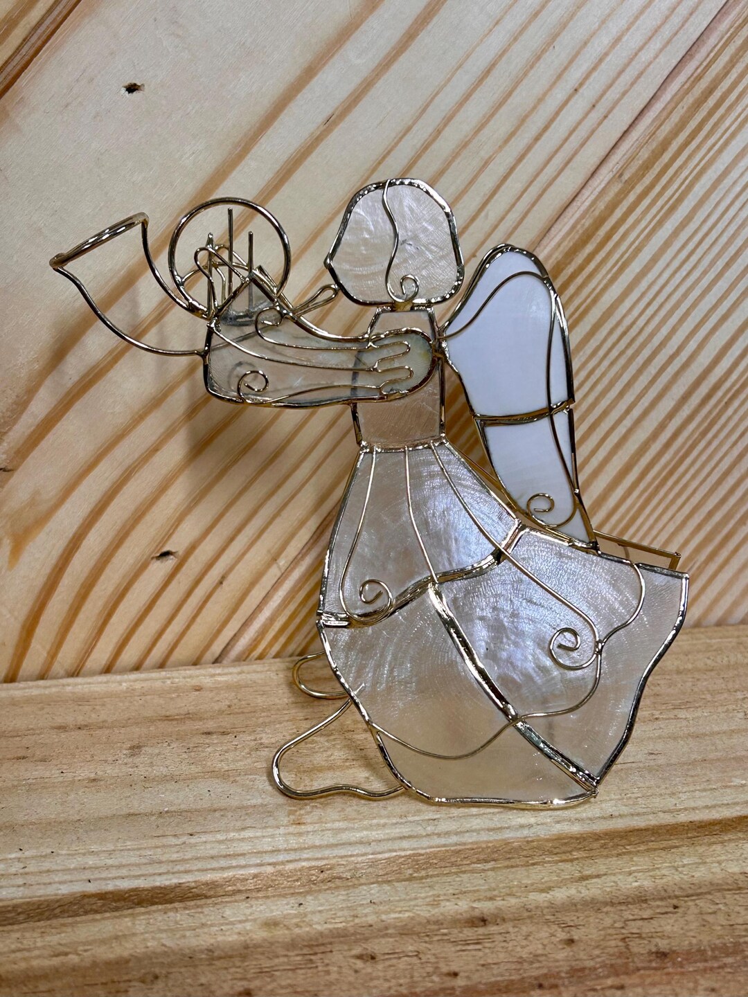 Capiz Shell Angel French Horn Free Standing Angel Figurine Vintage ...