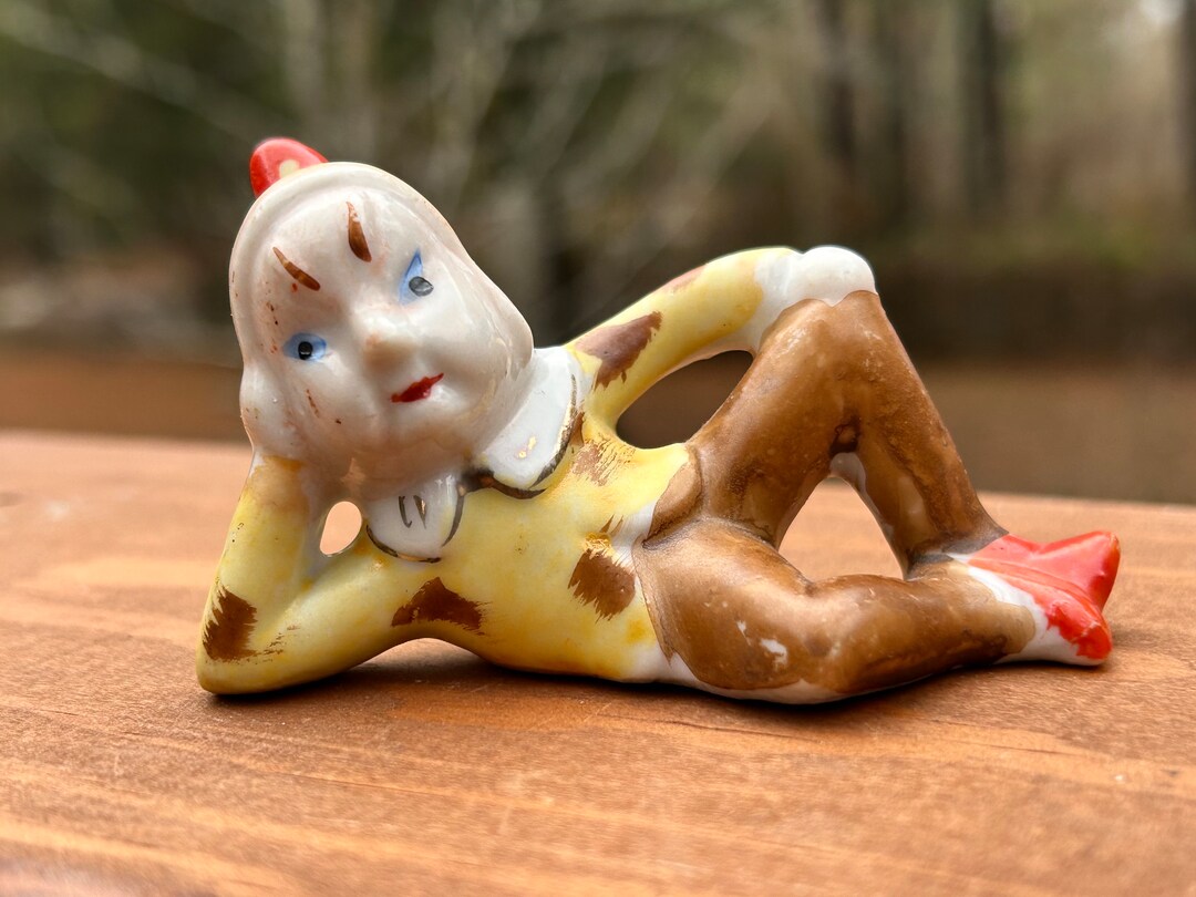 Pixie Lounging Head on His Palm Rosy Red Cheeks Elf Figurine Farmhouse ...