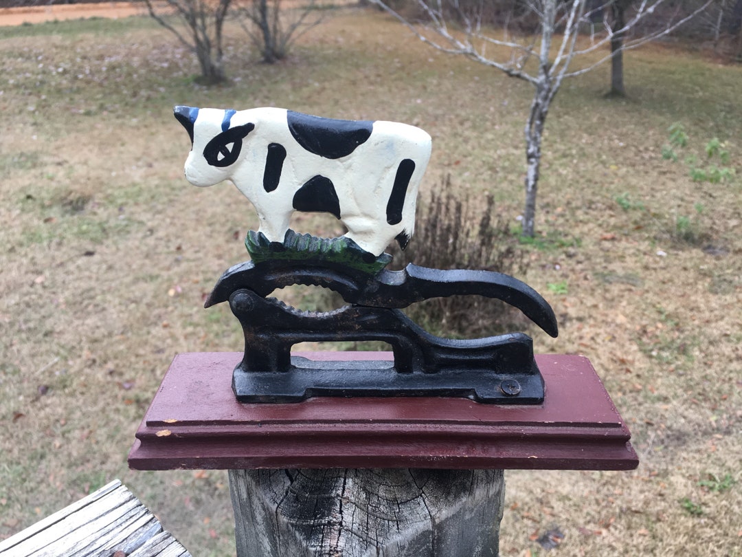 Cast Iron Cow Nut Cracker White and Black Cow Figure 1970 - Etsy