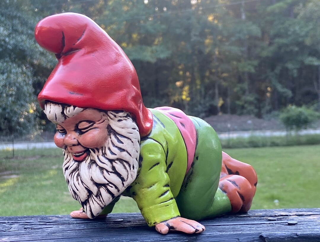 Crawling Gnome Vintage Hand Painted Ceramic Elf Fairy Farmhouse Garden ...