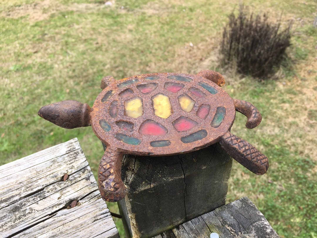 Cast Iron Turtle Trivet Stained Glass Effect Turtle Pot Holder Retro ...