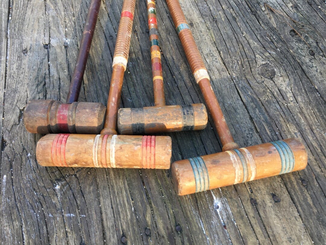 4 Croquet Mallets Vintage Croquet Sticks Antique Lawn Game Salvaged ...