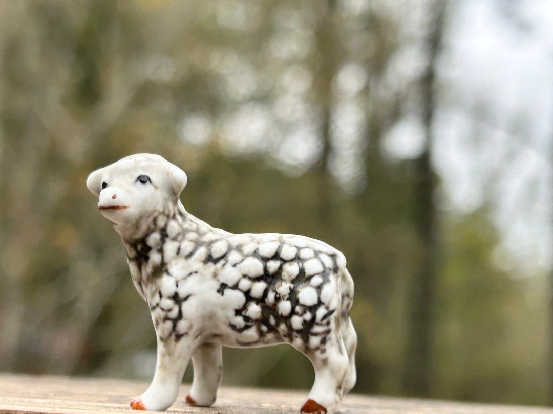 Miniature Sheep Figurine Glazed Ceramic Lamb Cottage Shadowbox ...