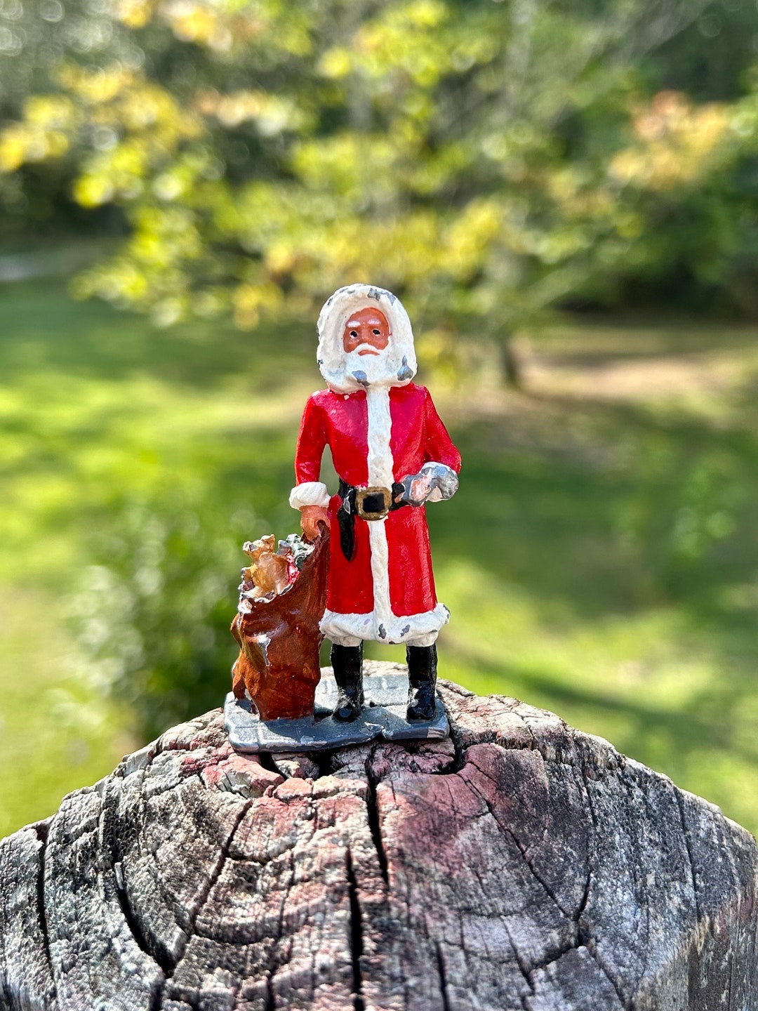 Metal Santa Claus Figurine Poured Metal Sculpture Retro Christmas ...