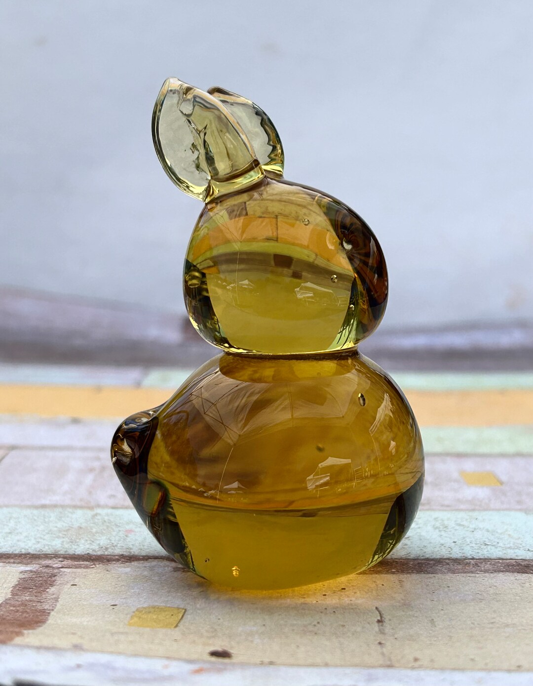 Vintage Golden Yellow Art Glass Bunny Figurine Glass Sitting Rabbit ...