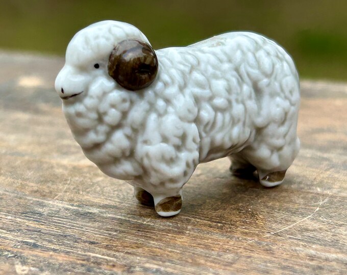 Miniature Ram Figurine Glazed Ceramic Sheep Cottage Shadowbox Farmhouse ...