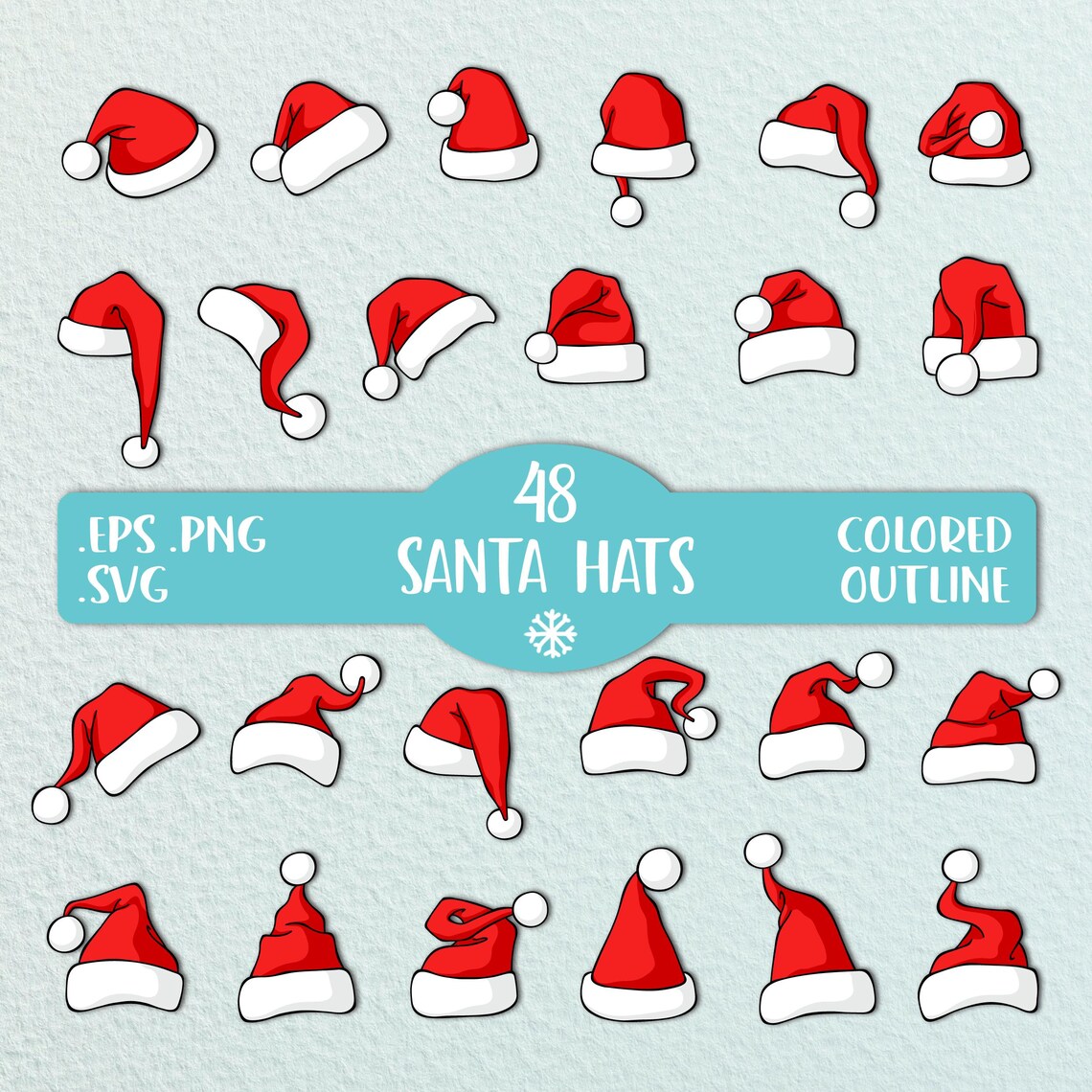 Santa Hats Clipart Set, 48 Christmas Hats Vector Bundle, Flat Red Santa ...