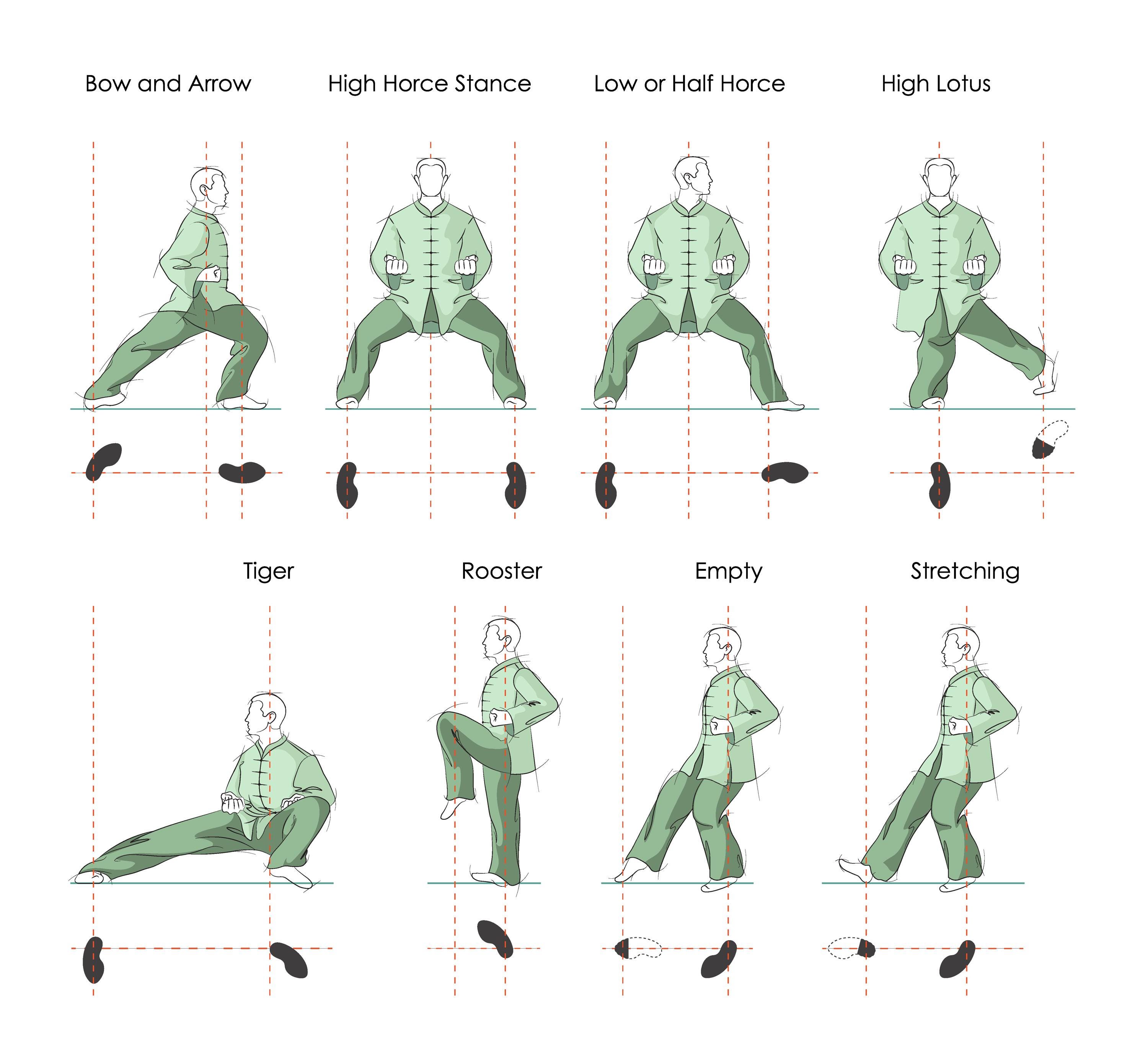 Tai Chi Stances. 8 Basic Stances Vector Illustration. Tai Chi Pose Outlines. Tai Chi SVG, PNG ...