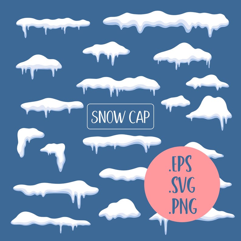 Snow Cap Clipart Set – Winter Drips, Ice Borders (PNG, SVG, EPS Files ...