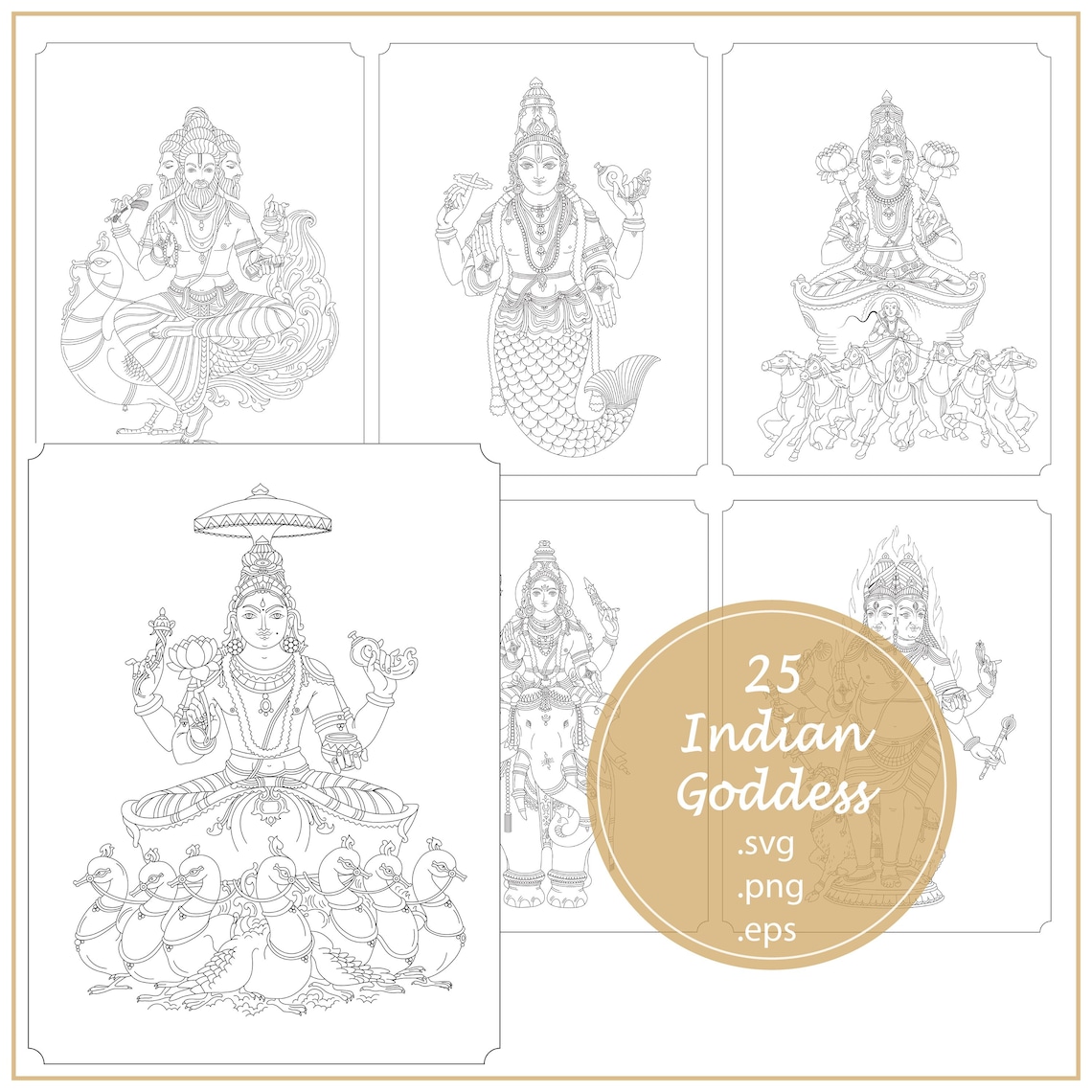 25 Indian Goddess Outline Vector Illustration Svg, Eps, Png, Hindu ...