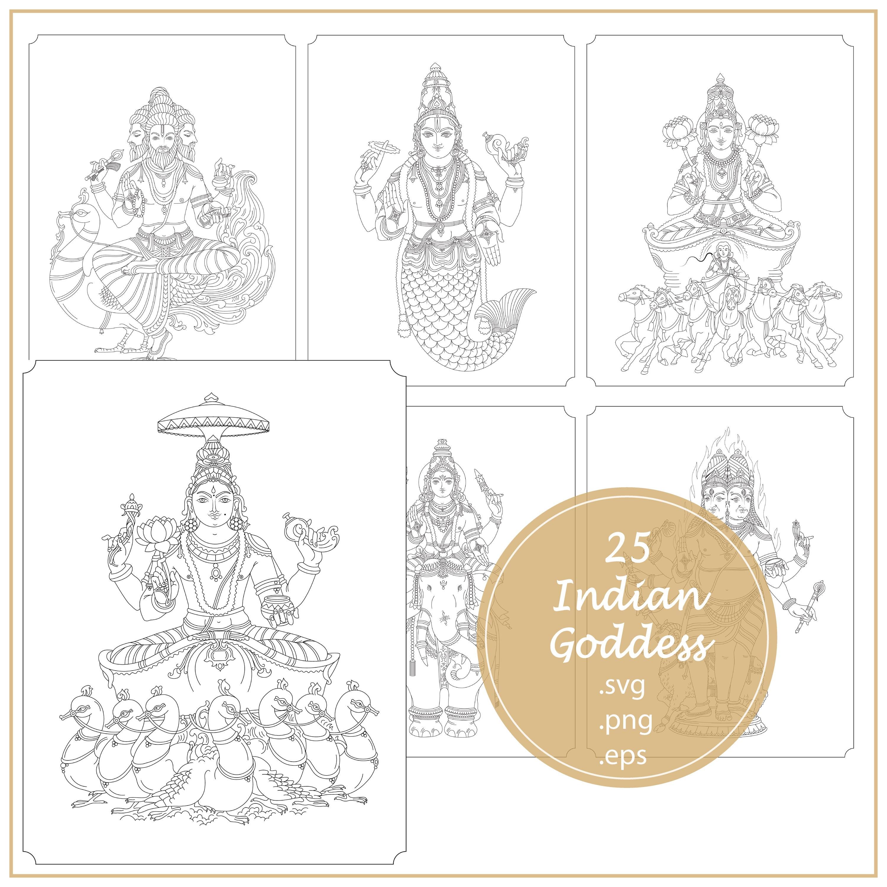 25 Indian Goddess Outline Vector Illustration Svg, Eps, Png, Hindu ...