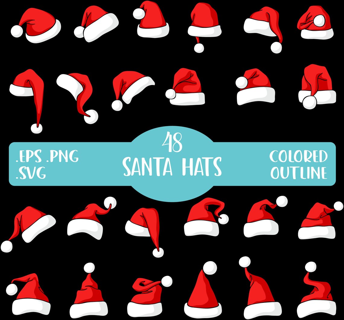 Santa Hats Clipart Set, 48 Christmas Hats Vector Bundle, Flat Red Santa ...