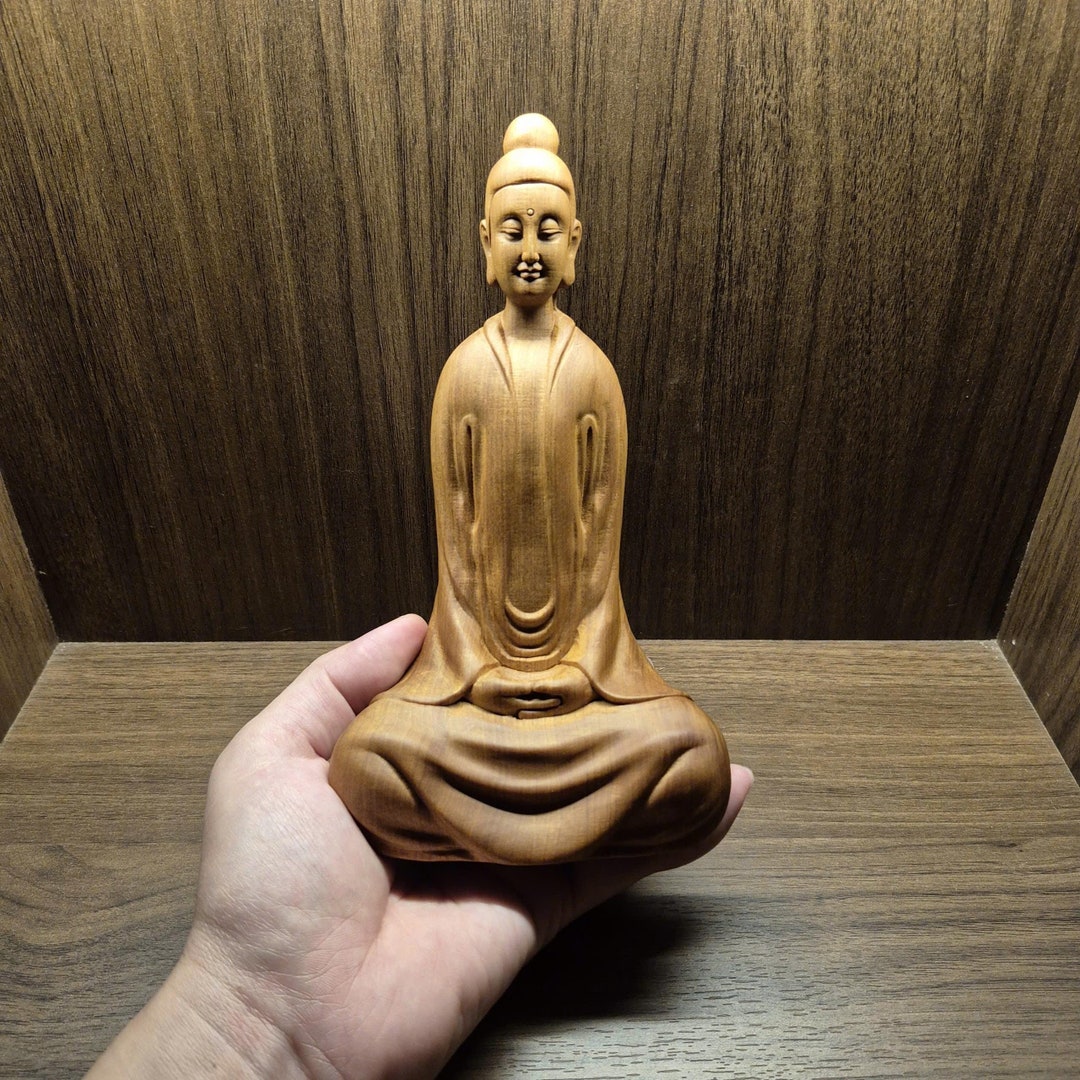 11x7x20cm Buddha Cypress Wood Statues for Home Decoration, Worship Room ...