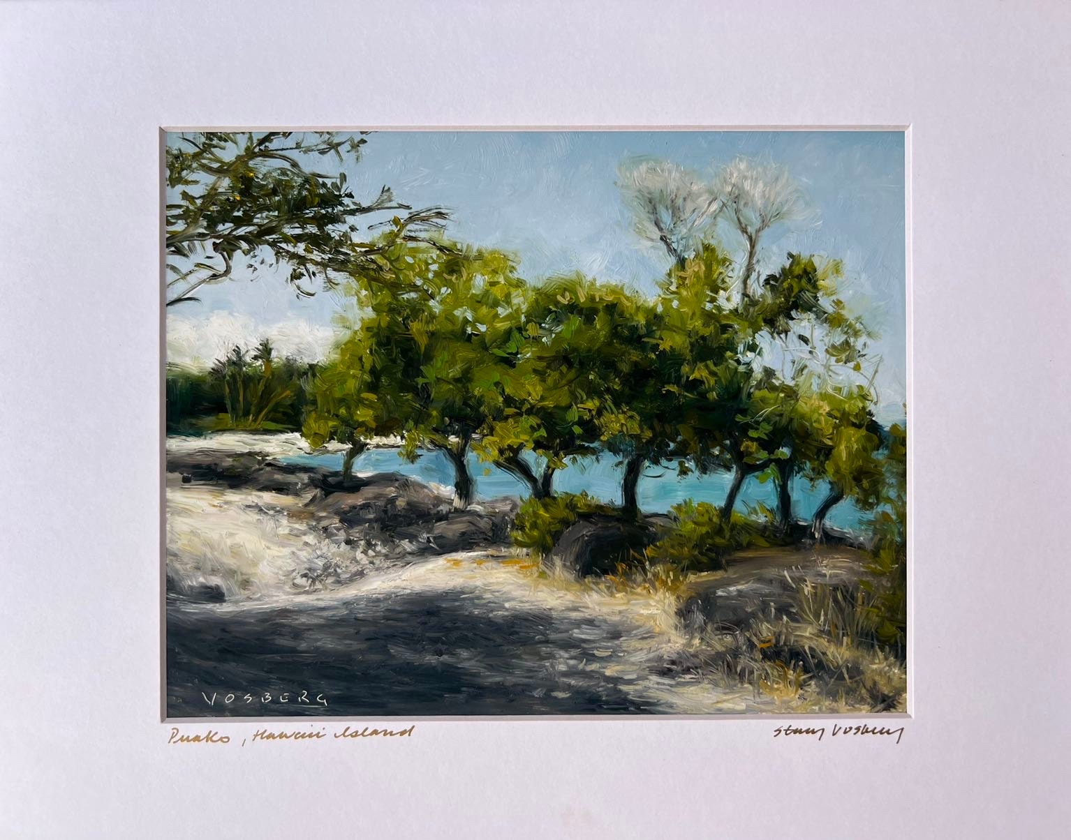 Puako Beach Trees, Hawaii Big Island Matted Art Giclee, Art ...