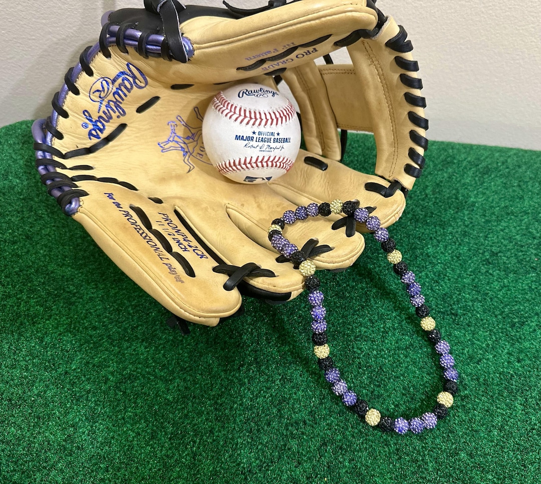 Purple Lightning Inspired Baseball Sports Drip Rhinestone Beaded ...