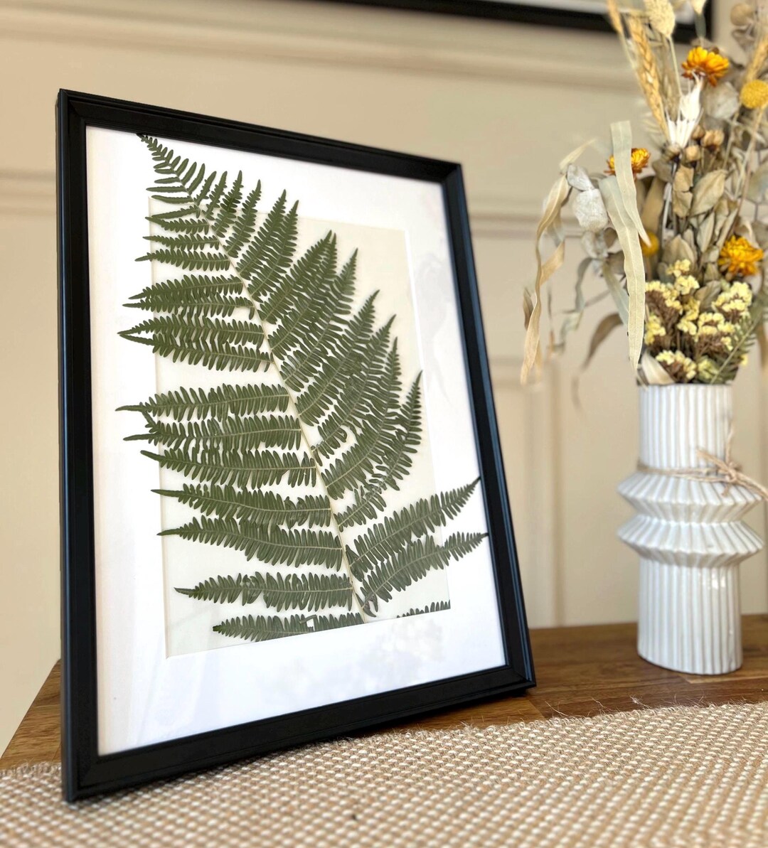 12x16 Framed Pressed Fern Leaf Art Black & White Botanical Wall Decor ...
