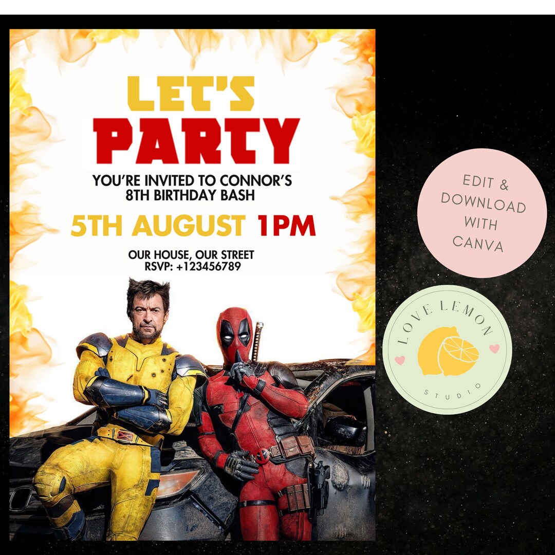 Deadpool and Wolverine Party Invitation | Editable Printable Invite ...