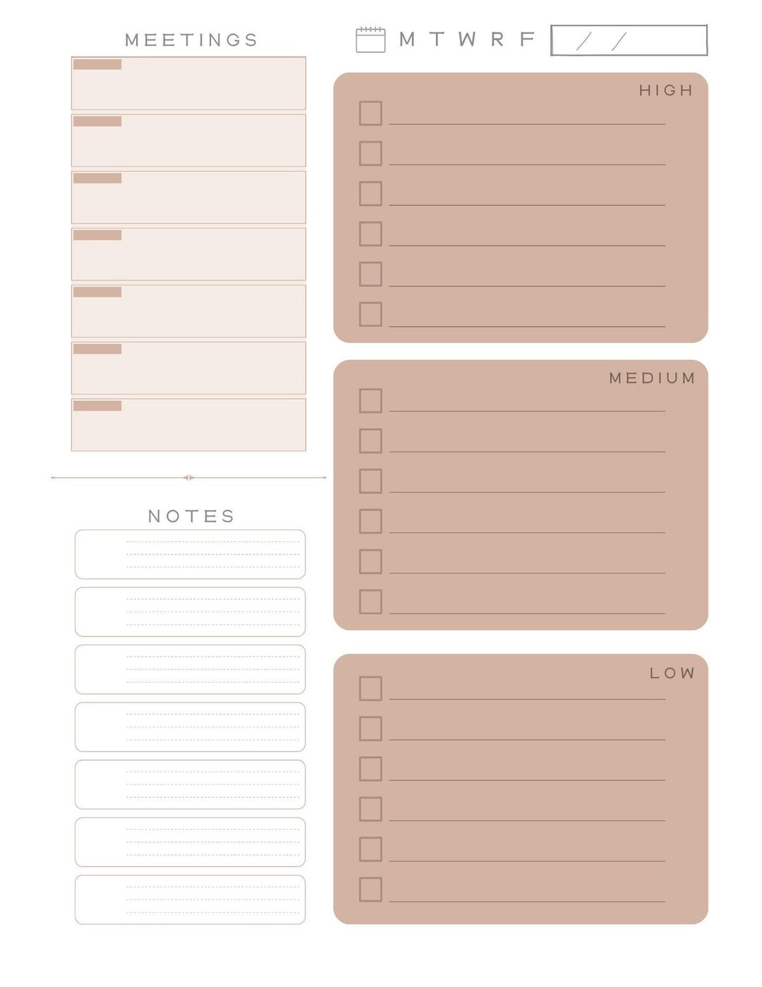 Minimalist Printable Daily To-do List for Work & Life (monday-friday ...