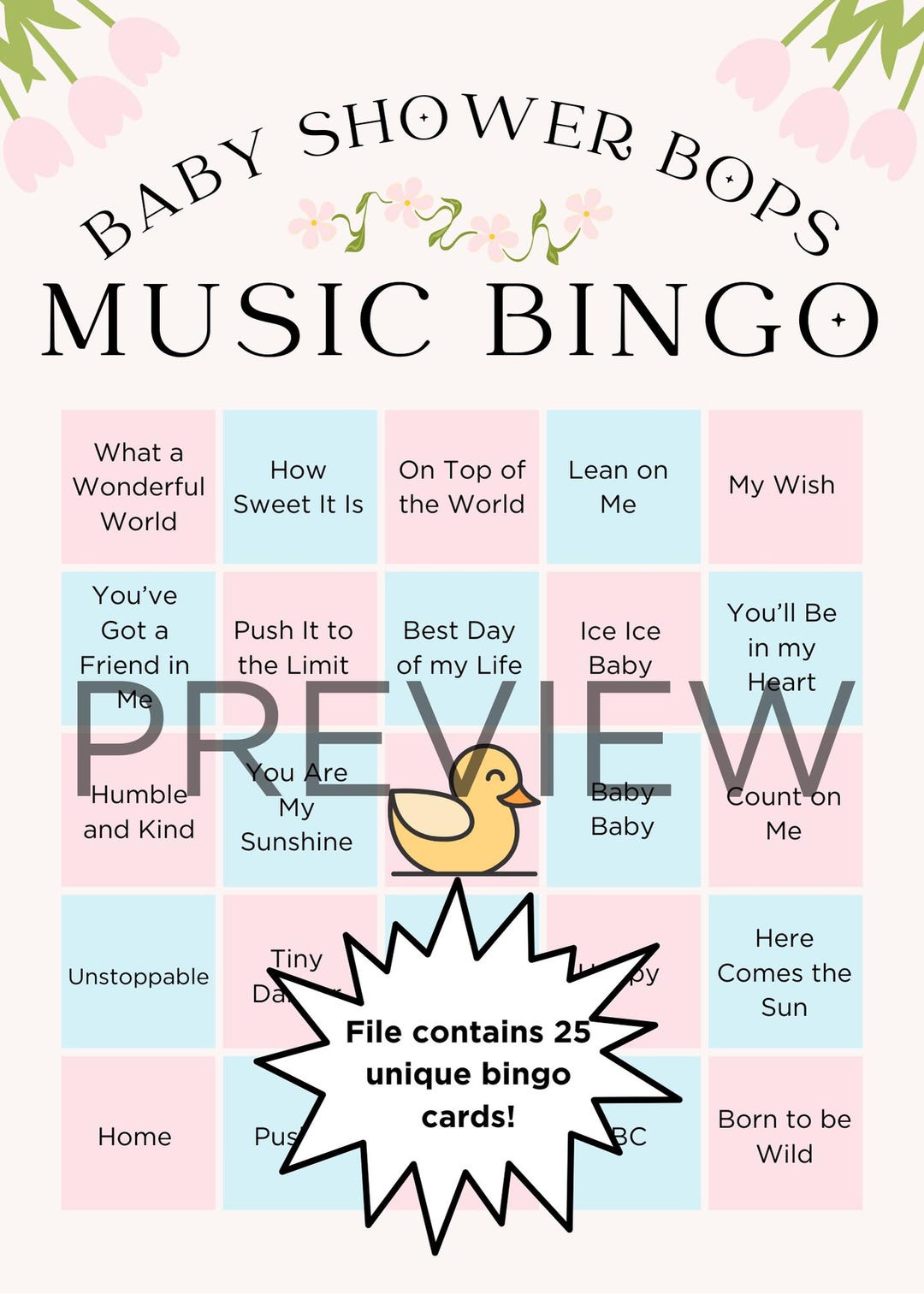 Baby Shower Bops Music Tunes Bingo Cards + Playlist - Etsy