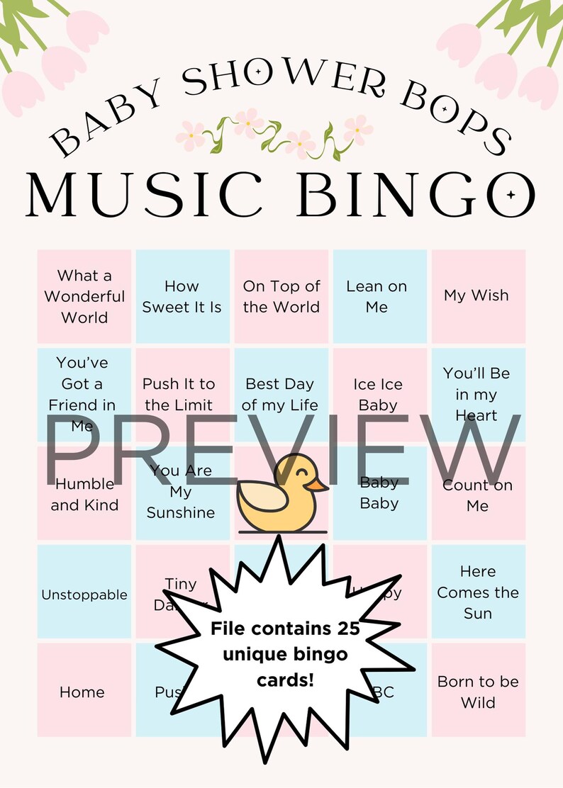 Baby Shower Bops Music Tunes Bingo Cards + Playlist - Etsy