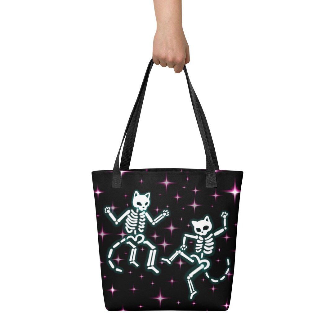 Neon Cat Skeletons Tote Bag Galaxy Star Background - Etsy