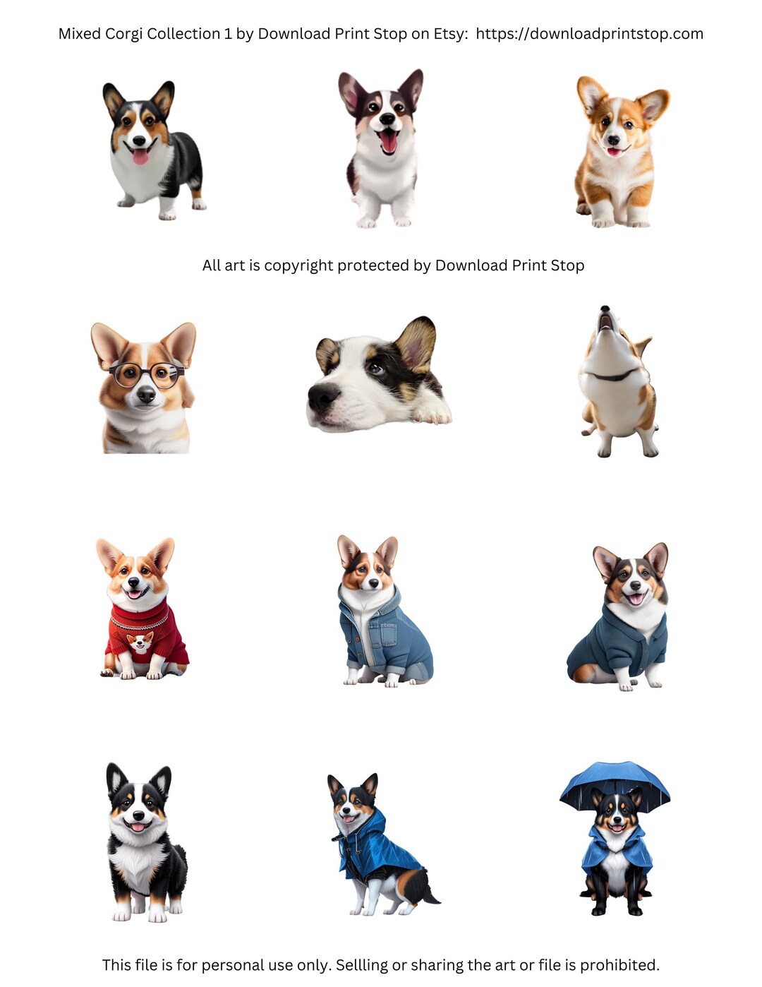 Print Yourself Corgi Dog Stickers, Pen and Ink Sketches of Dog ...