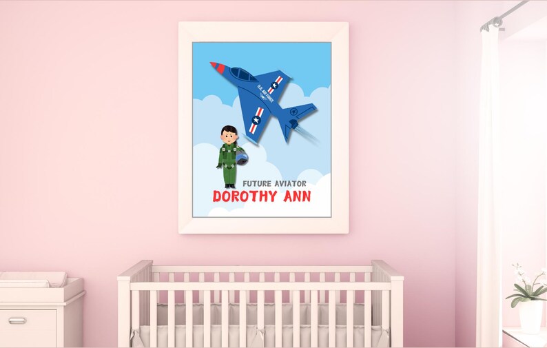 Printable Personalize Air Force Pilot Nursery Room Girls Name, Cute ...