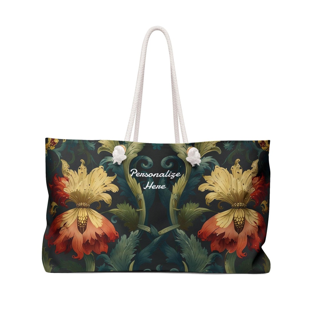 Personalize Abstract Red Floral Weekender Bag, Tote Bag, Elegant ...