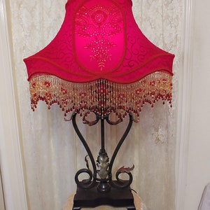 Royal House Chinese Red Beaded Lampshade With Vintage Metal Lamp 1930's ...