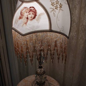 Angel Victortian Lampshade 25" Ht. on Crystal Lamp All Glass Bead ...
