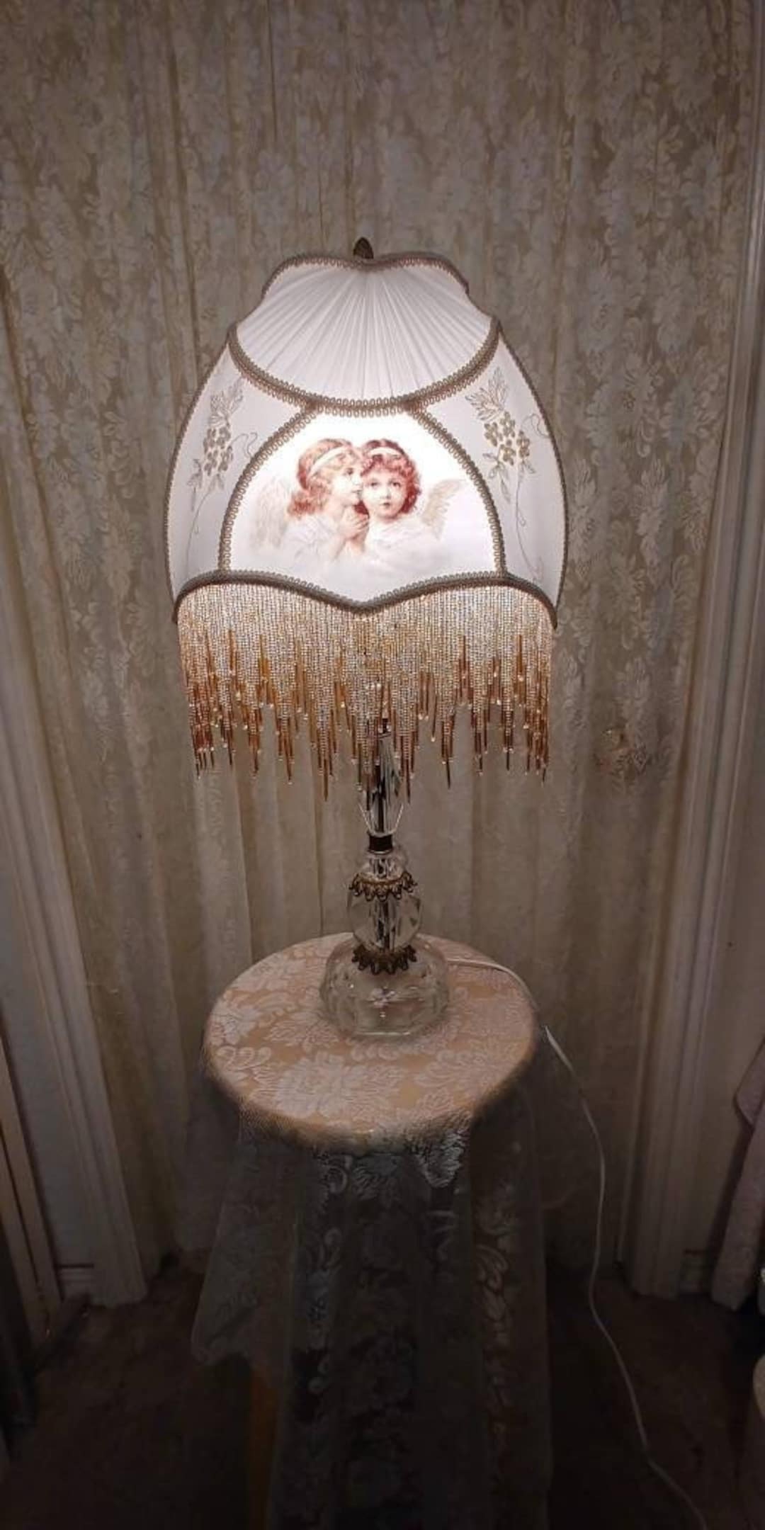 Angel Victortian Lampshade 25" Ht. on Crystal Lamp All Glass Bead ...