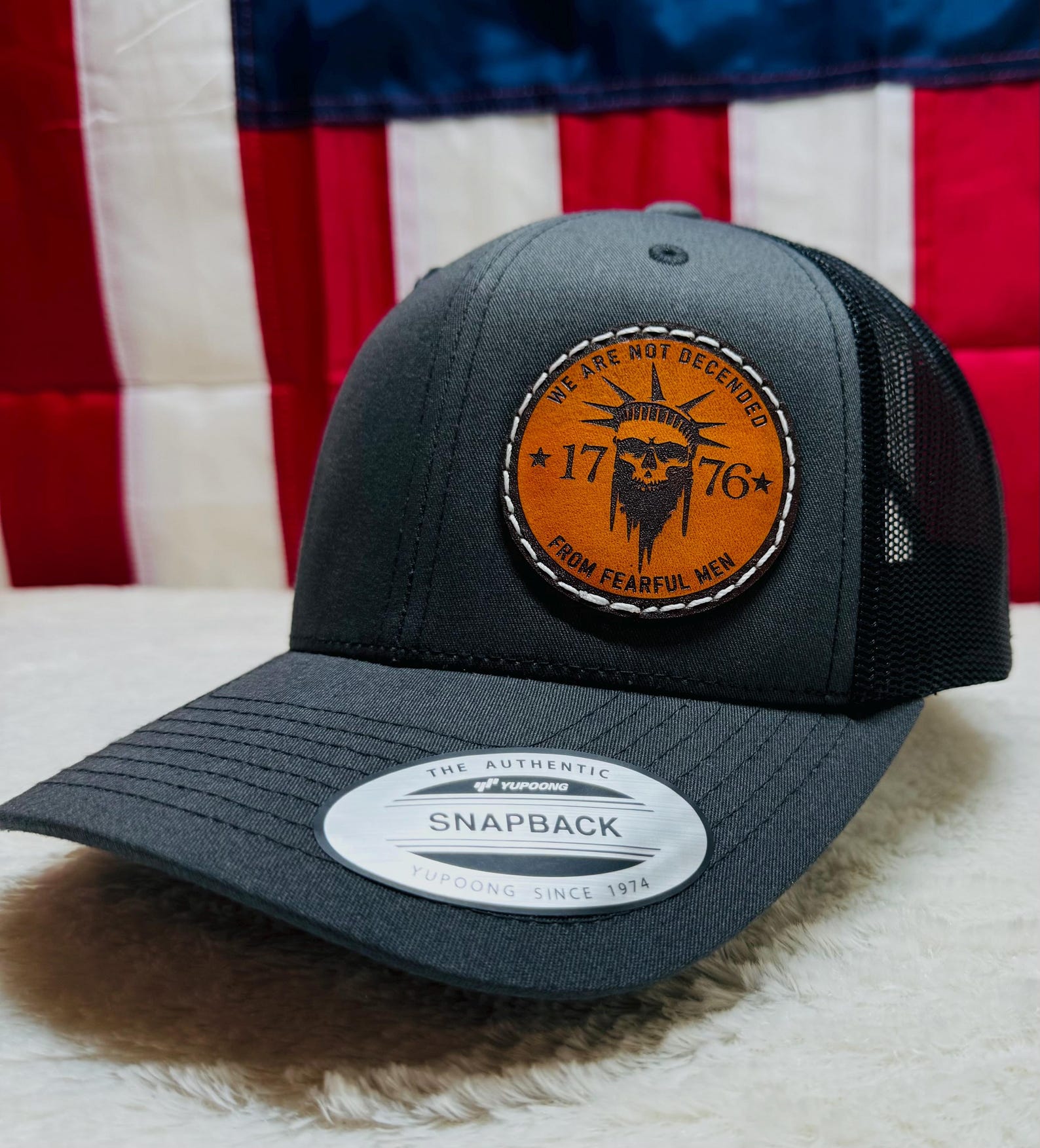 1776 Statue of Liberty Hat: Sewn Leather Patch Trucker Hat - Etsy