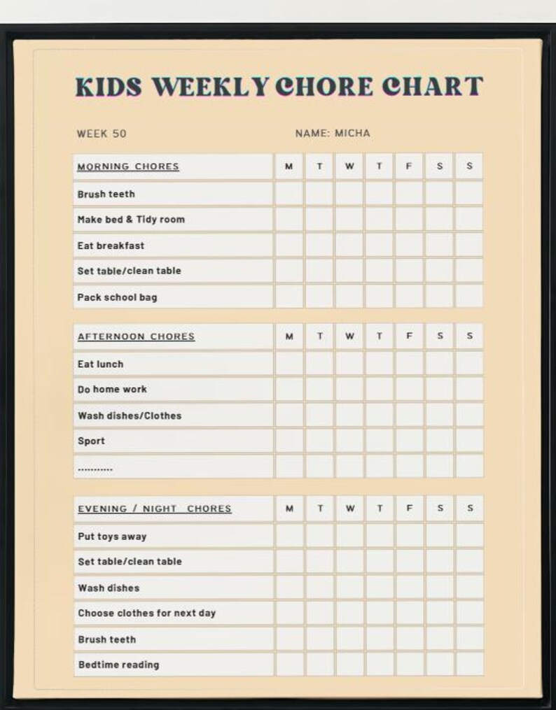 Editable Kids Chore Chart - Weekly Printable for Morning, Afternoon ...