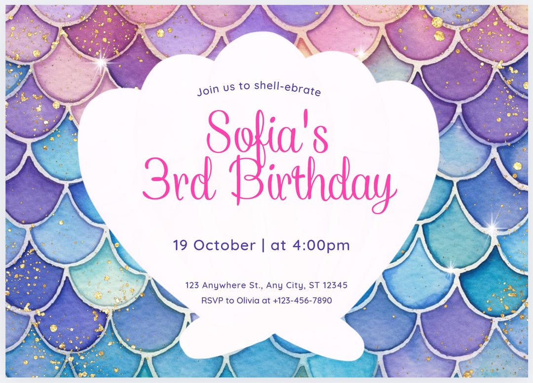 Mermaid Shell and Scales Birthday Invitation and Party Bundle - Etsy