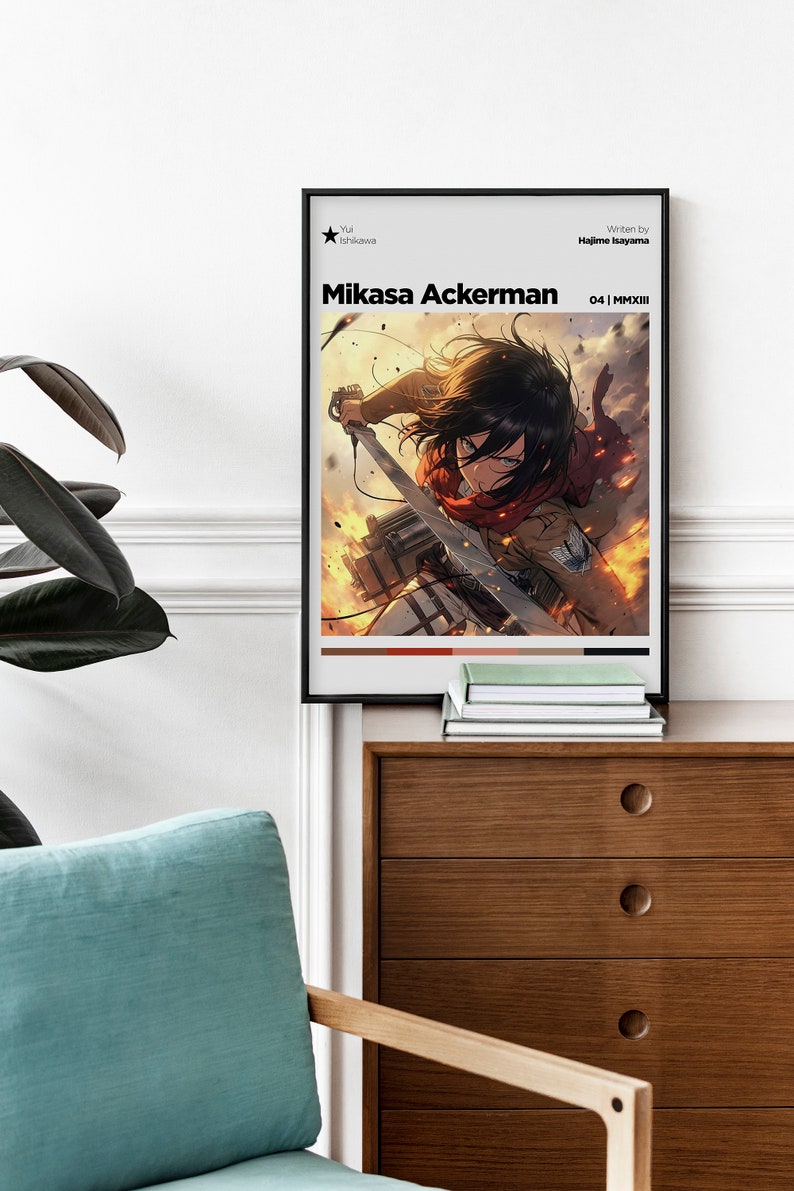 Mikasa Ackerman Poster, Minimalist Poster, Anime Poster, Wall Art, Wall ...
