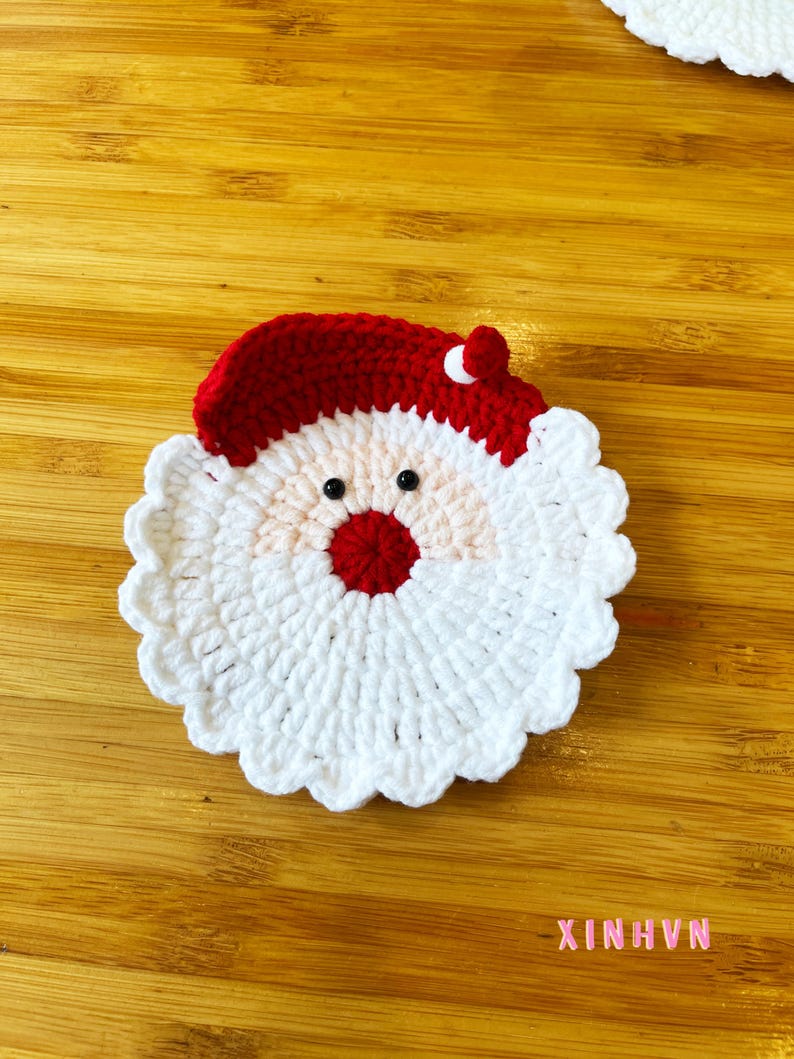 Crochet Santa Coaster, Christmas Crochet Decor, Holiday Mug Rug ...