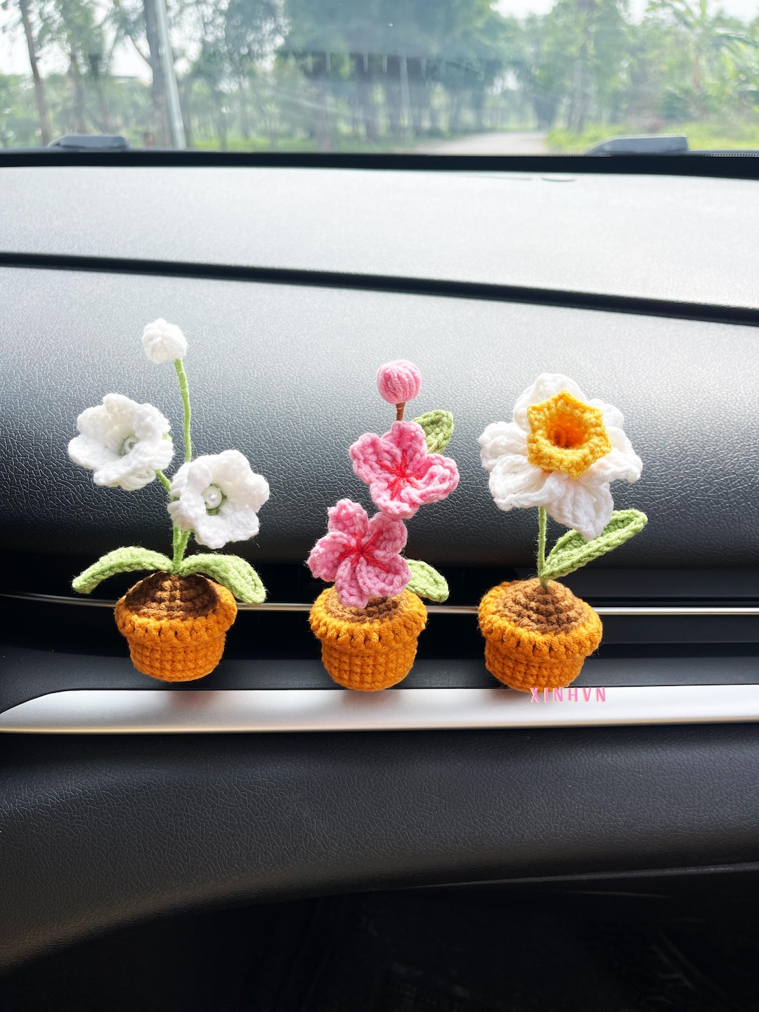 Crochet Flower Plant Car Vent Clip, Lily of the Valley/daffodils ...