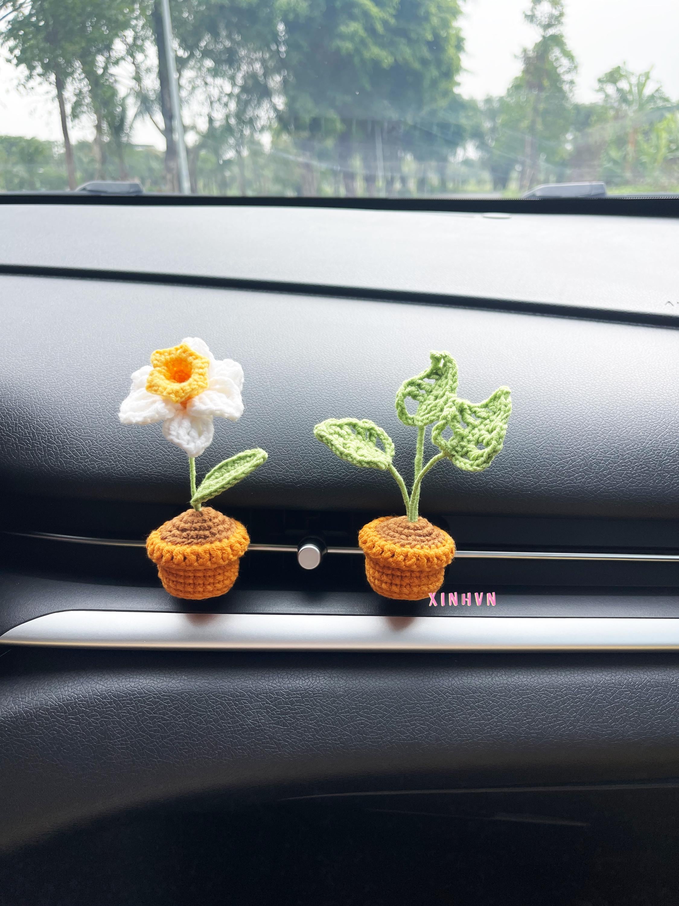 Crochet Flower Plant Car Vent Clip, Lily of the Valley/daffodils ...