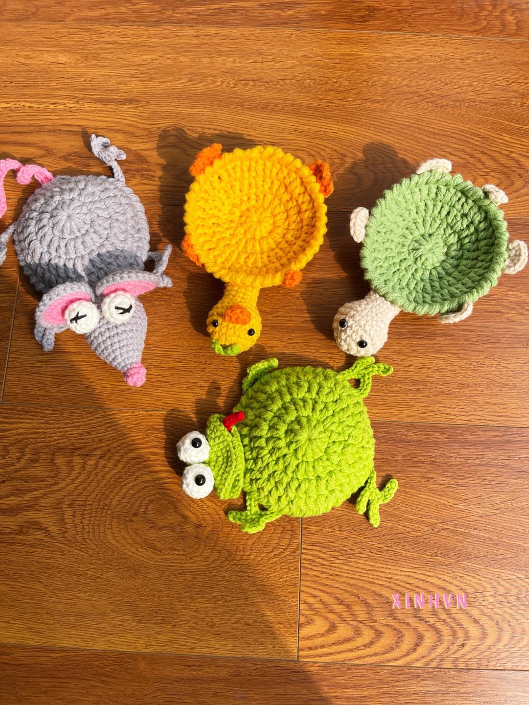 Handmade Crochet Animal Coasters, Cute Mug Rug Set – Duck, Frog, Mouse ...
