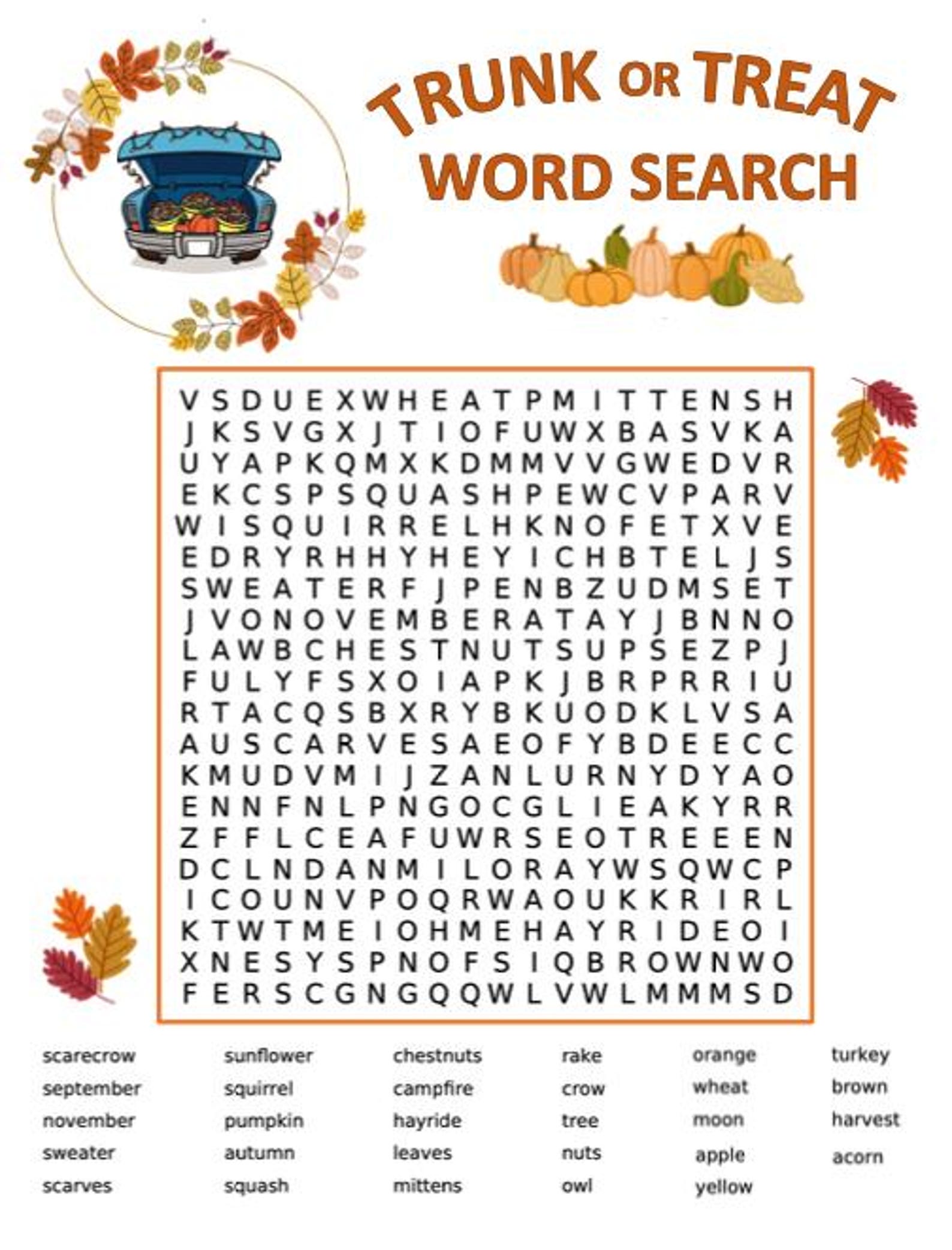 Trunk or Treat Activities Word Search and Maze Digital Download - Etsy