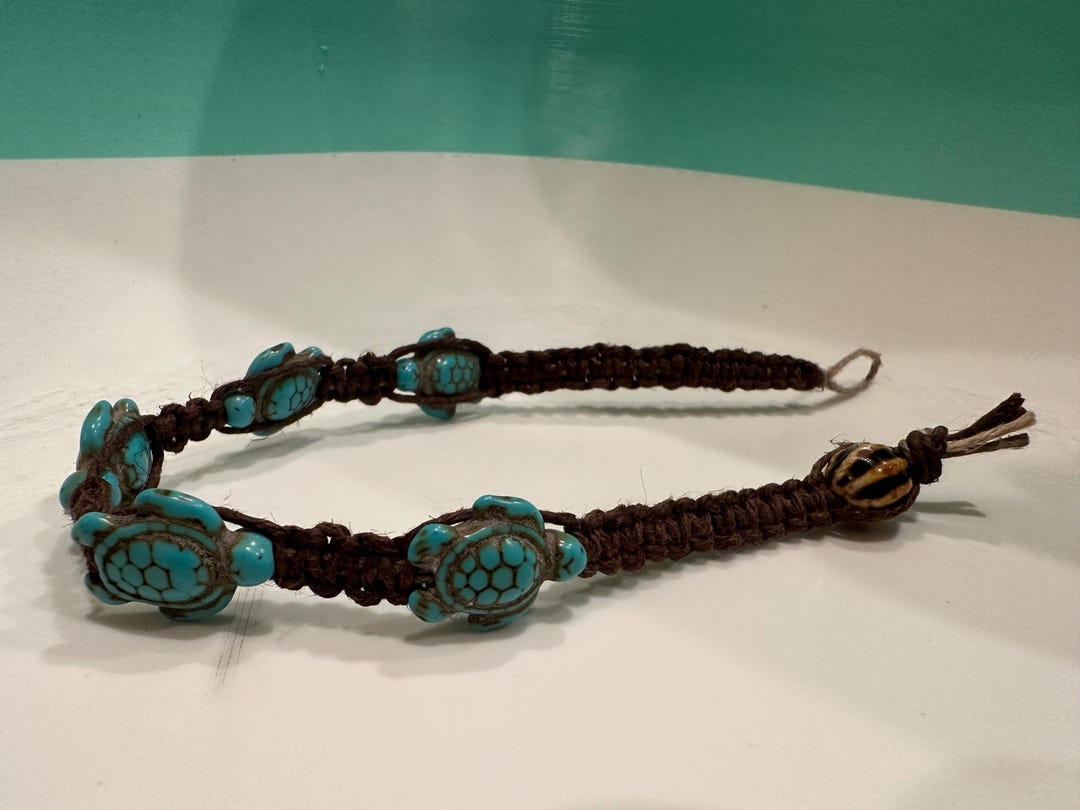 Hand Braided Hemp Turtle Anklet With Ceramic Beads - Etsy