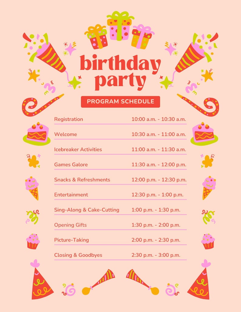 Pink Birthday Program - Etsy